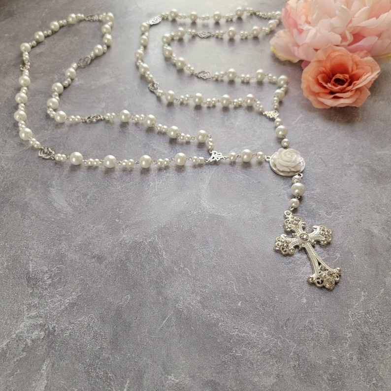Catholic Pearl Wedding Unity Cord Rosary - Like Lasso Cord With White ...