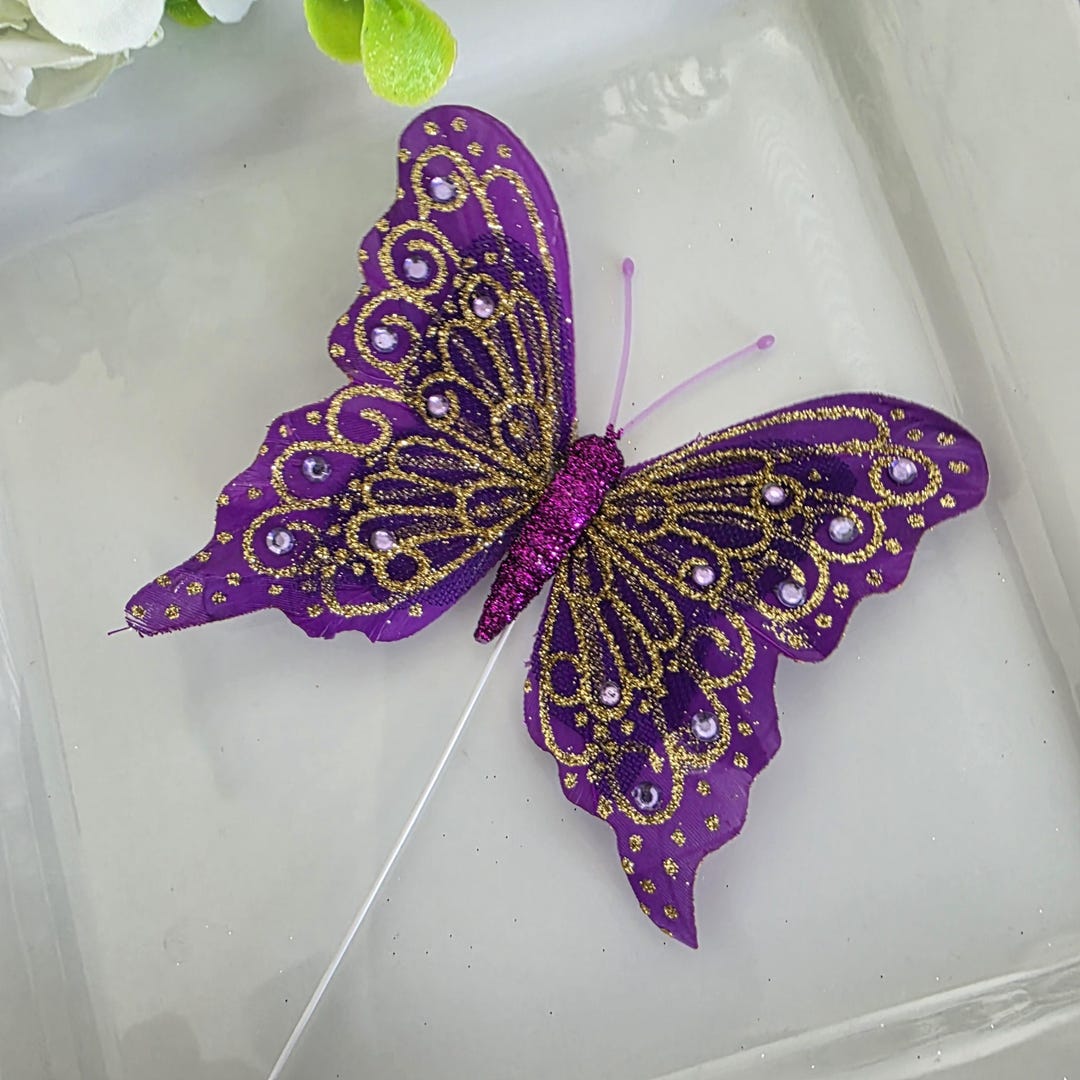 Violet Monarch Butterfly With Glitters 4" for Wedding Centerpiece DIY ...