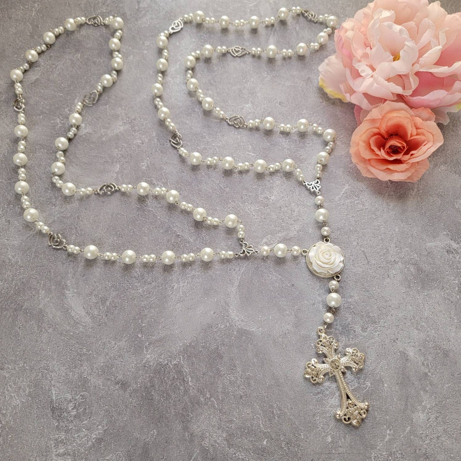 Catholic Pearl Wedding Unity Cord Rosary Lasso Cord With White - Etsy