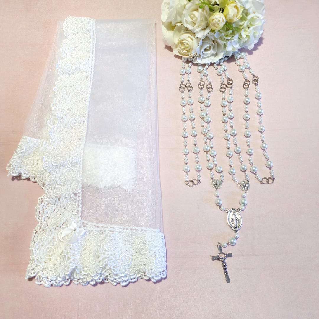 Gloria Veil With Marian Wedding Pearl Cord, Unity Veil and Cord Set for ...
