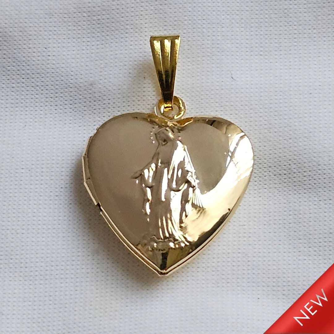 Marian Gold Locket Pendant 18K Gold Plated Our Lady of Grace, Our Lady ...