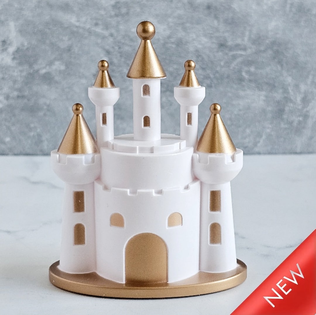 White and Gold Castle Princess Themed Cake Topper for Birthdays, Baby ...