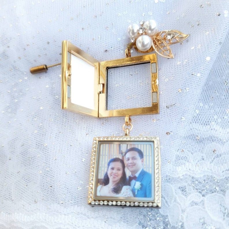 Gold Square Double Locket Memorial Brooch Pin With - Etsy