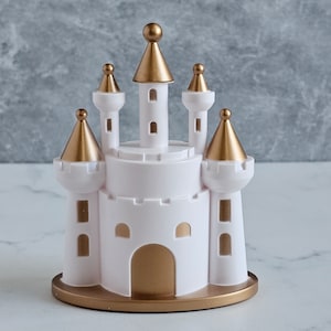 White and Gold Castle Princess Themed Cake Topper for Birthdays, Baby ...
