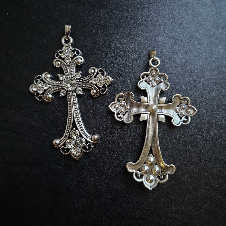 Timothy - Big Antique Silver Cross With Rhinestones Ornate Pendant ...