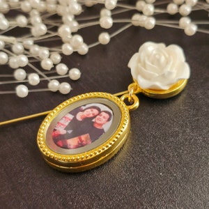 White Rose With Gold Oval Locket Photo Pin for Weddings, Memorials ...