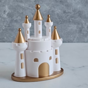 White and Gold Castle Princess Themed Cake Topper for Birthdays, Baby ...