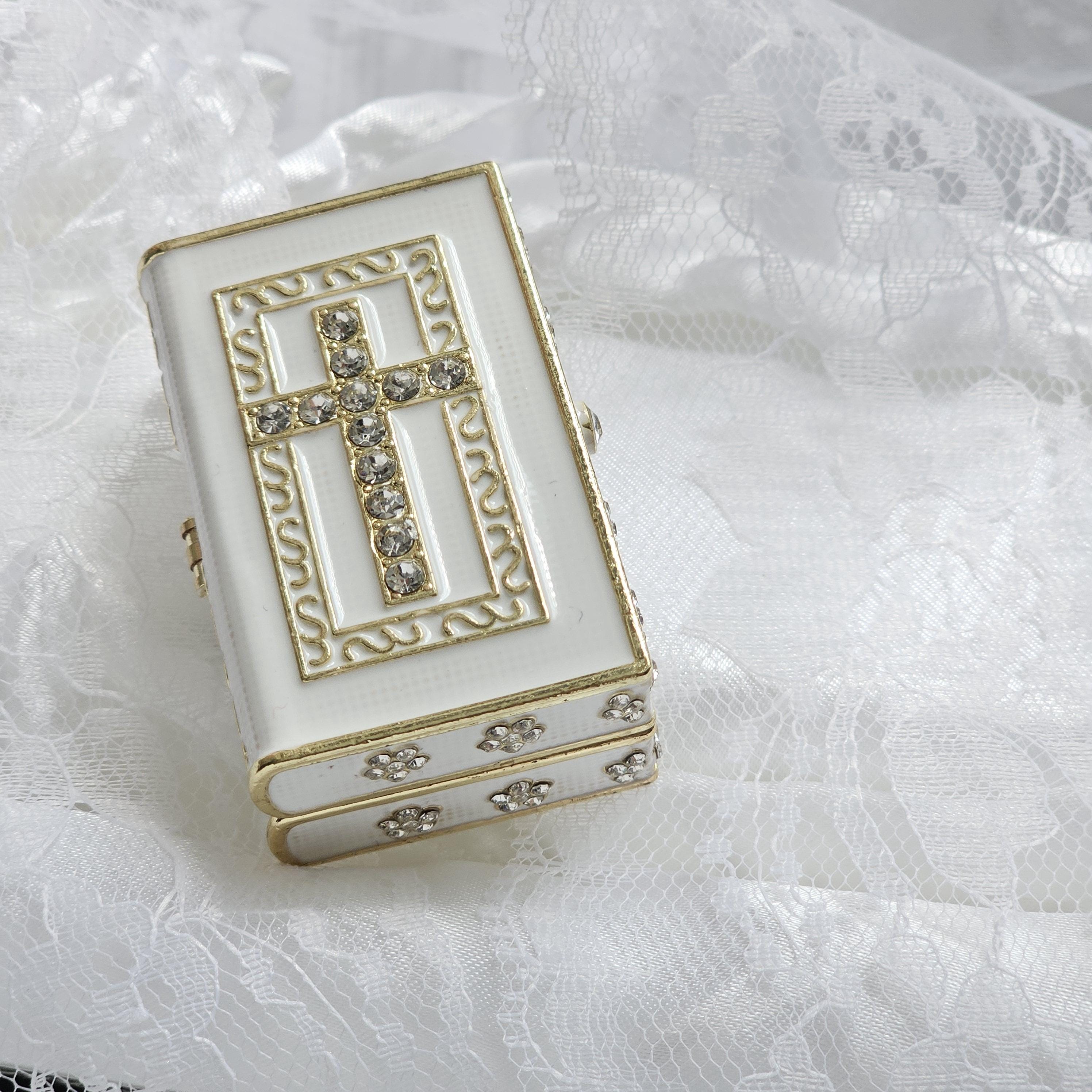 White and Gold Enamel Holy Bible Arras Box With 13pcs Gold Wedding ...