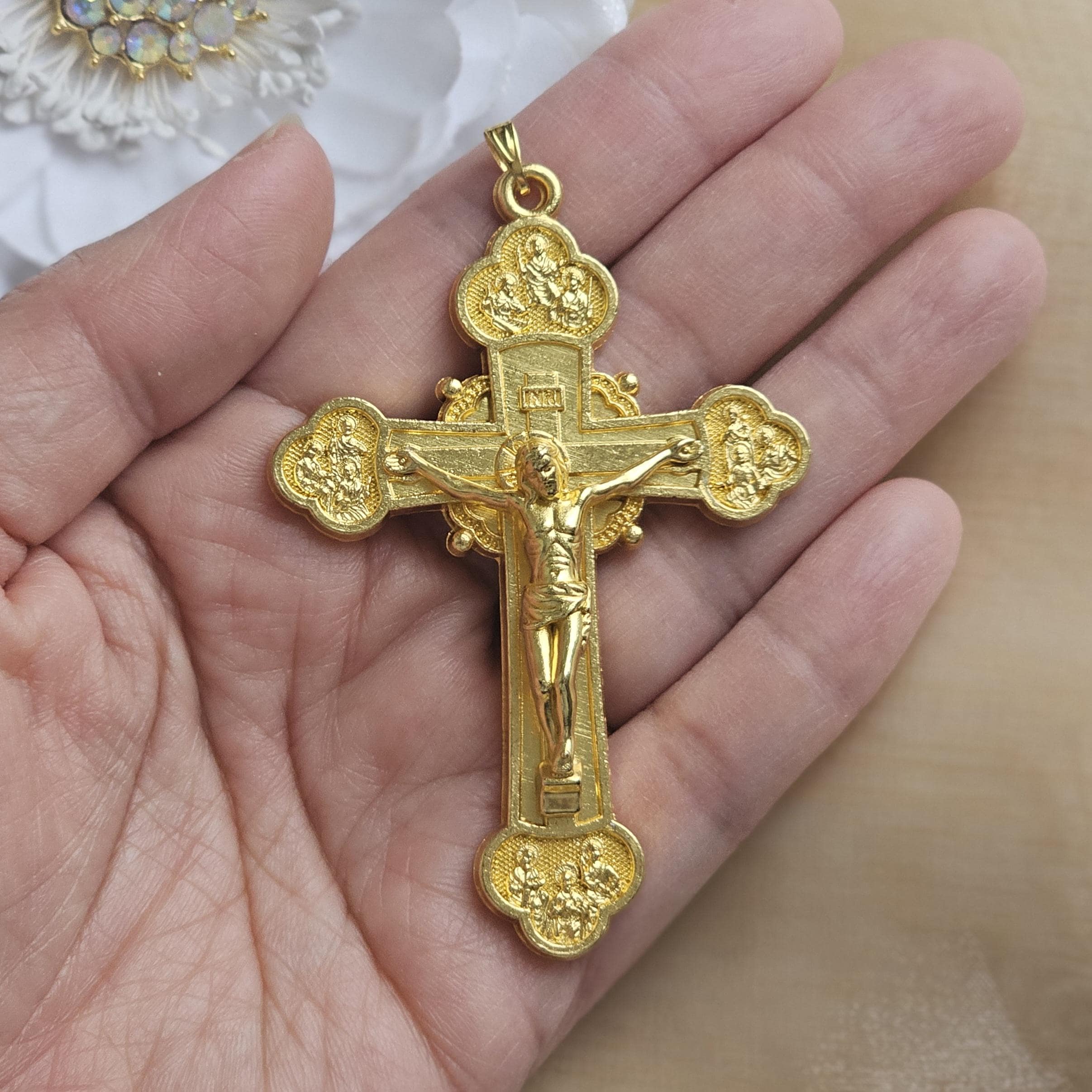 The 12 Apostles Big Crucifix 18K Gold Plated Large Pendant Cross for ...