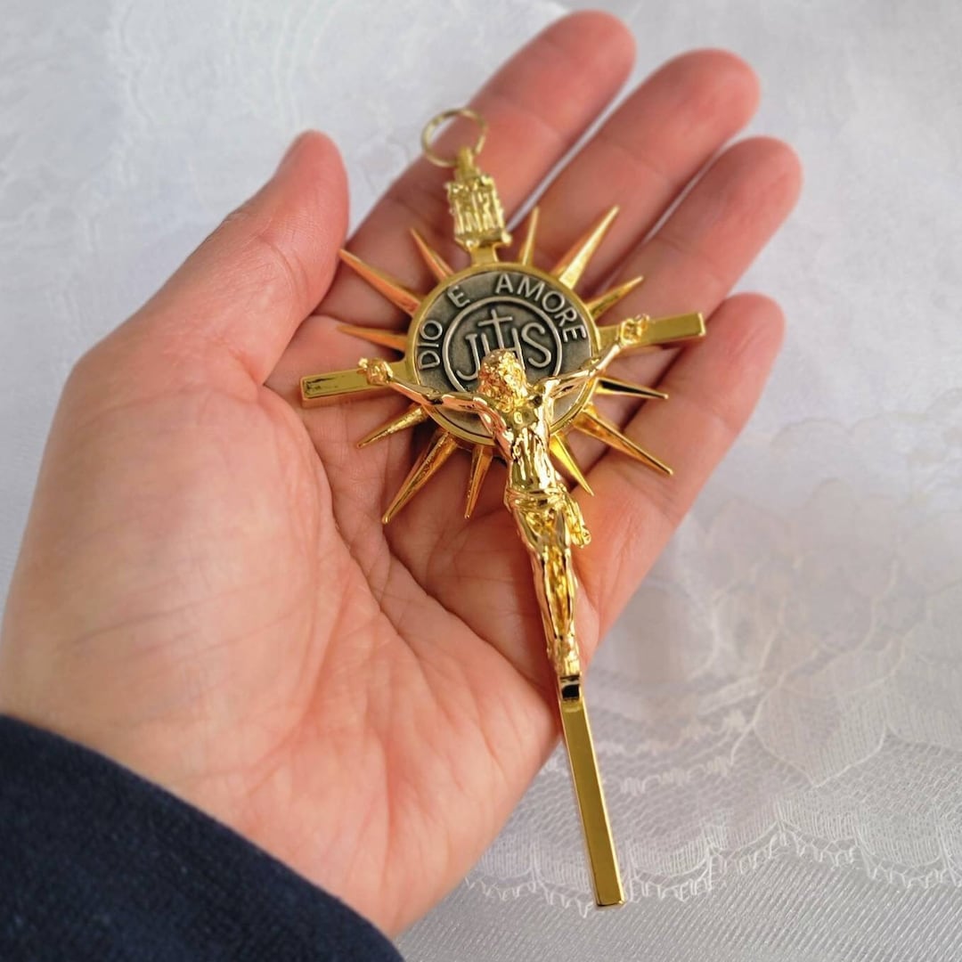 Big Gold Catholic Cross "dio E Amore" God is Love, Religious Crucifix ...