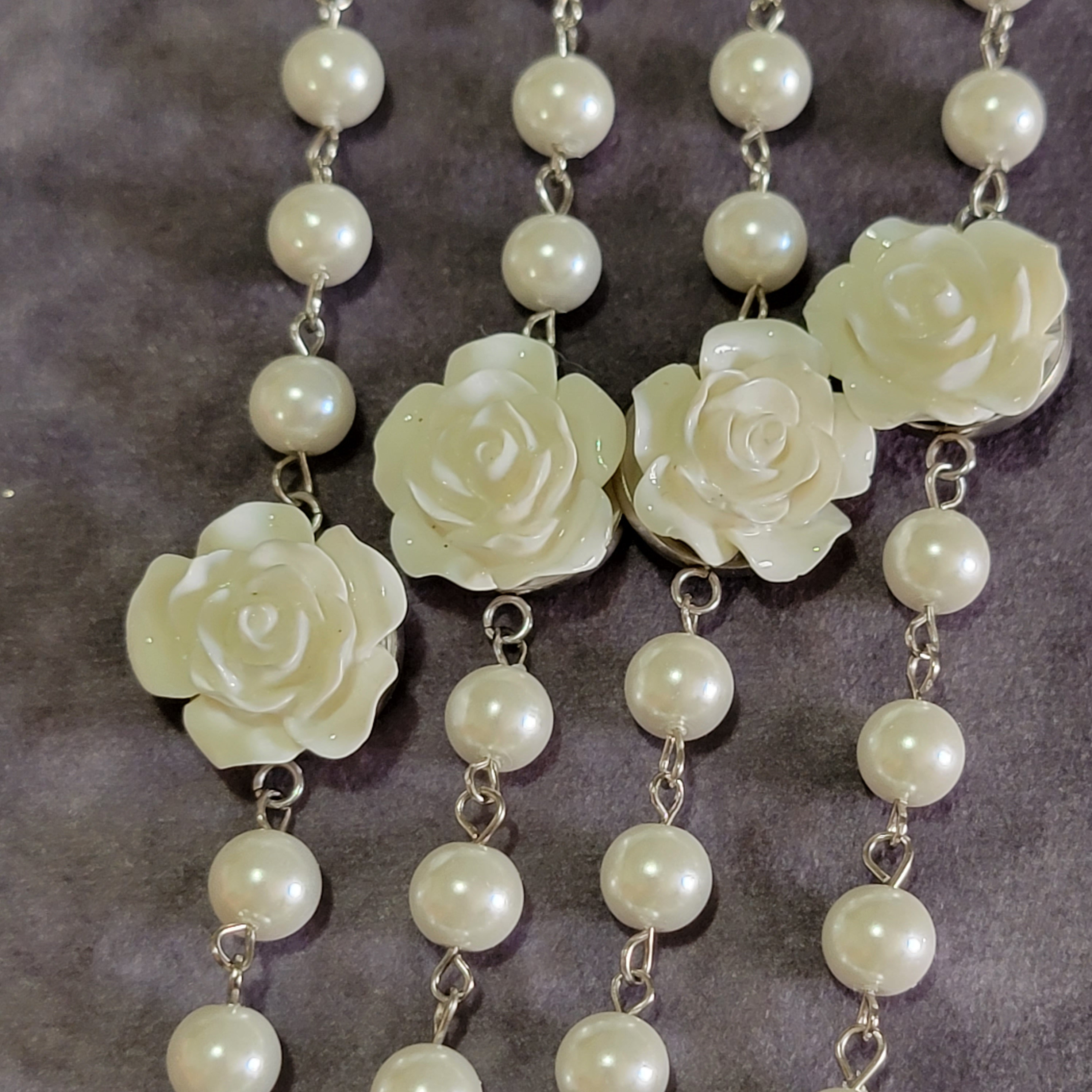 Silver - White Rose Pearl Rosary Unity Cord - for Catholic Wedding ...