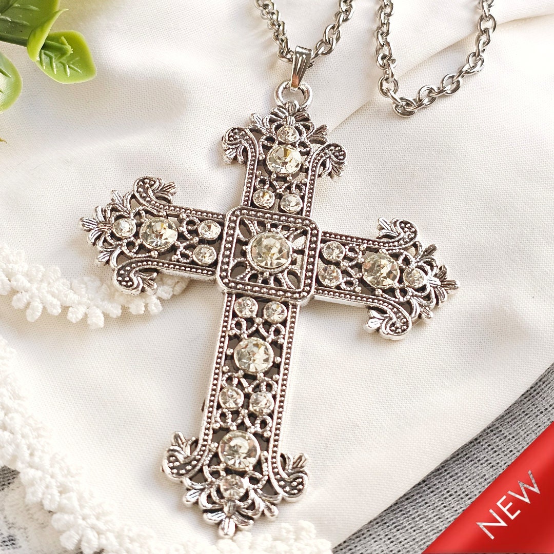 Giovanni Big Silver Antique Cross With Rhinestones for Pendant ...