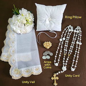 Hope Wedding Bundle, Floral Unity Veil & White Rose Unity Cord, Arras ...