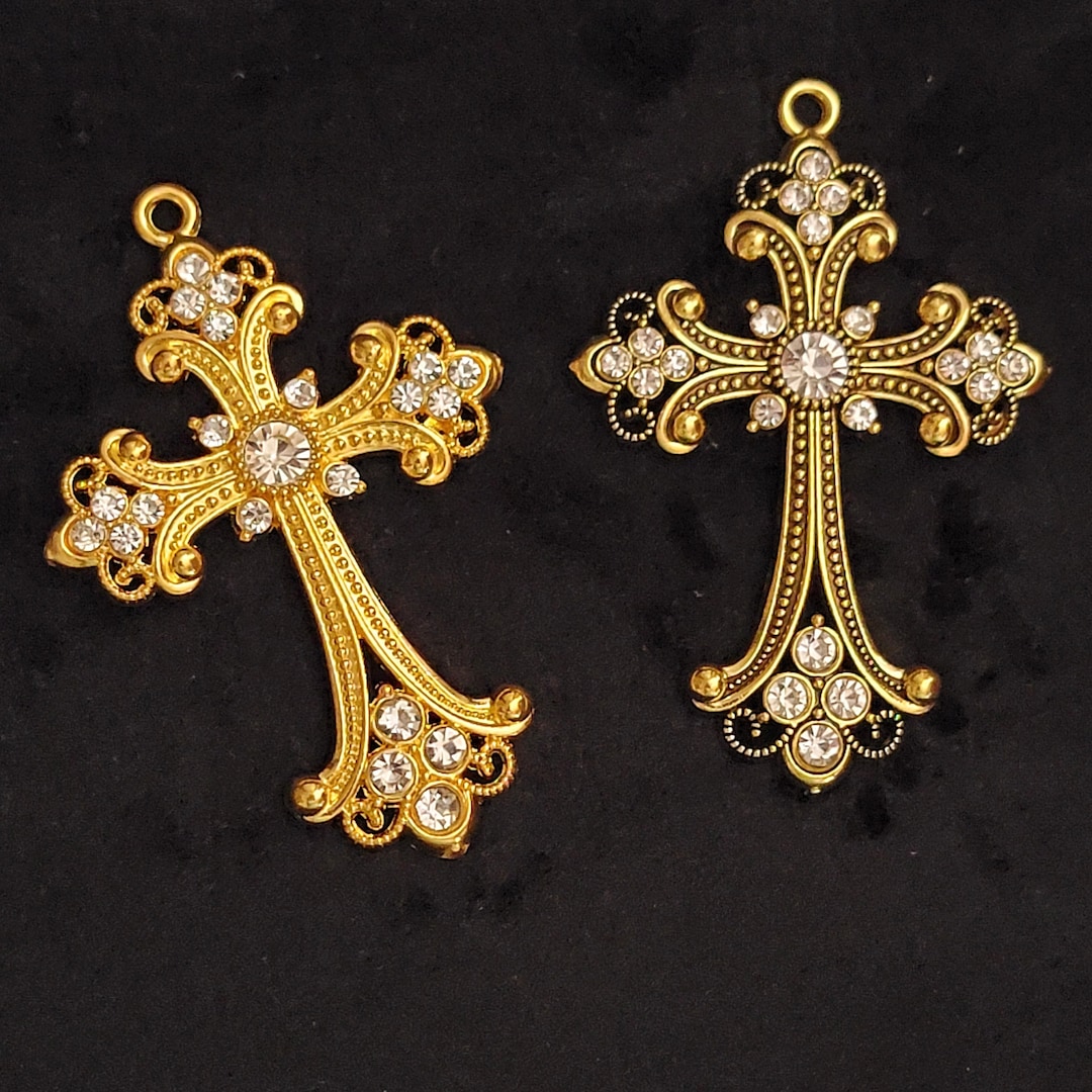 Big Gold Cross With Rhinestones, Ornate Cross, Bejeweled Crucifix ...