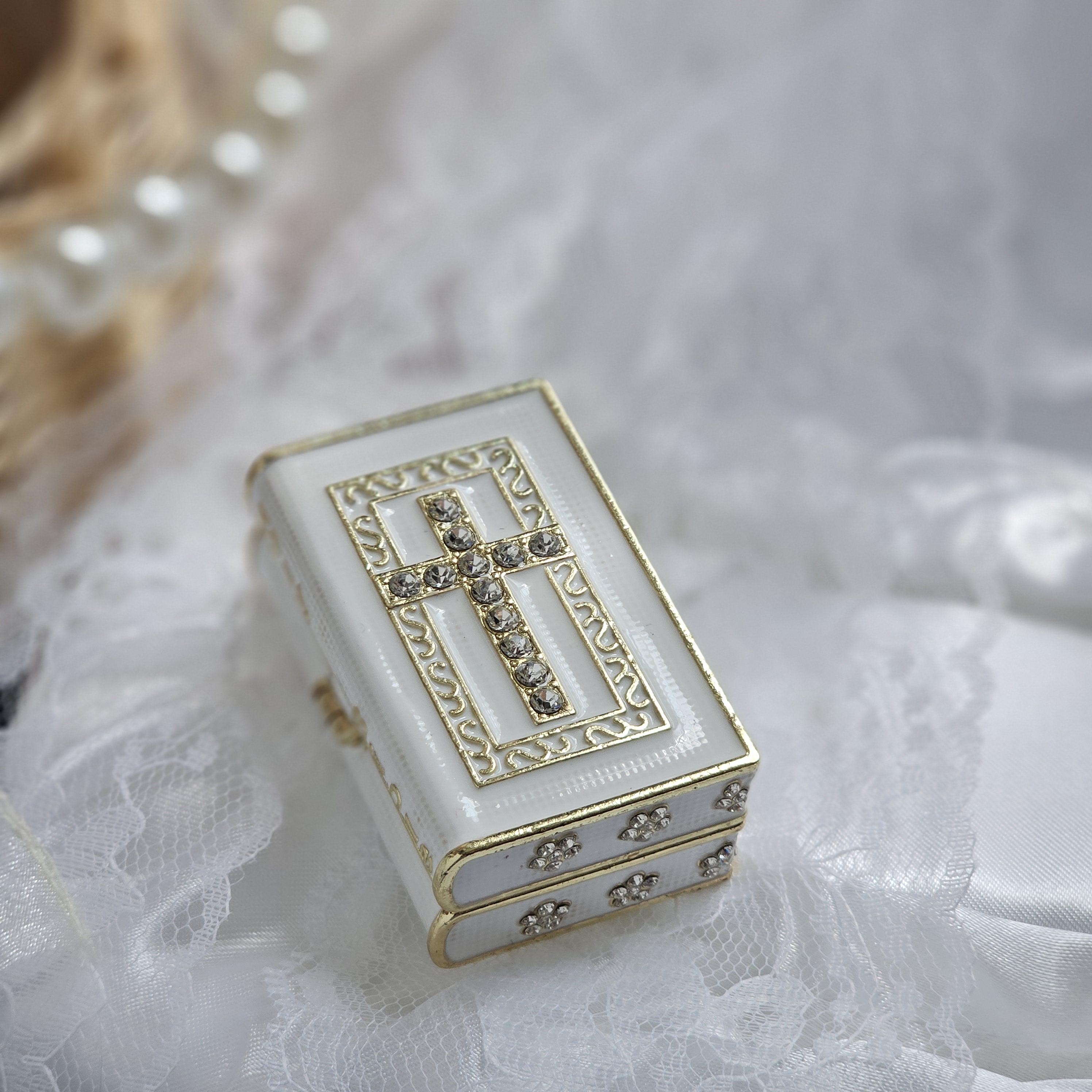 White and Gold Enamel Holy Bible Arras Box With 13pcs Gold Wedding ...