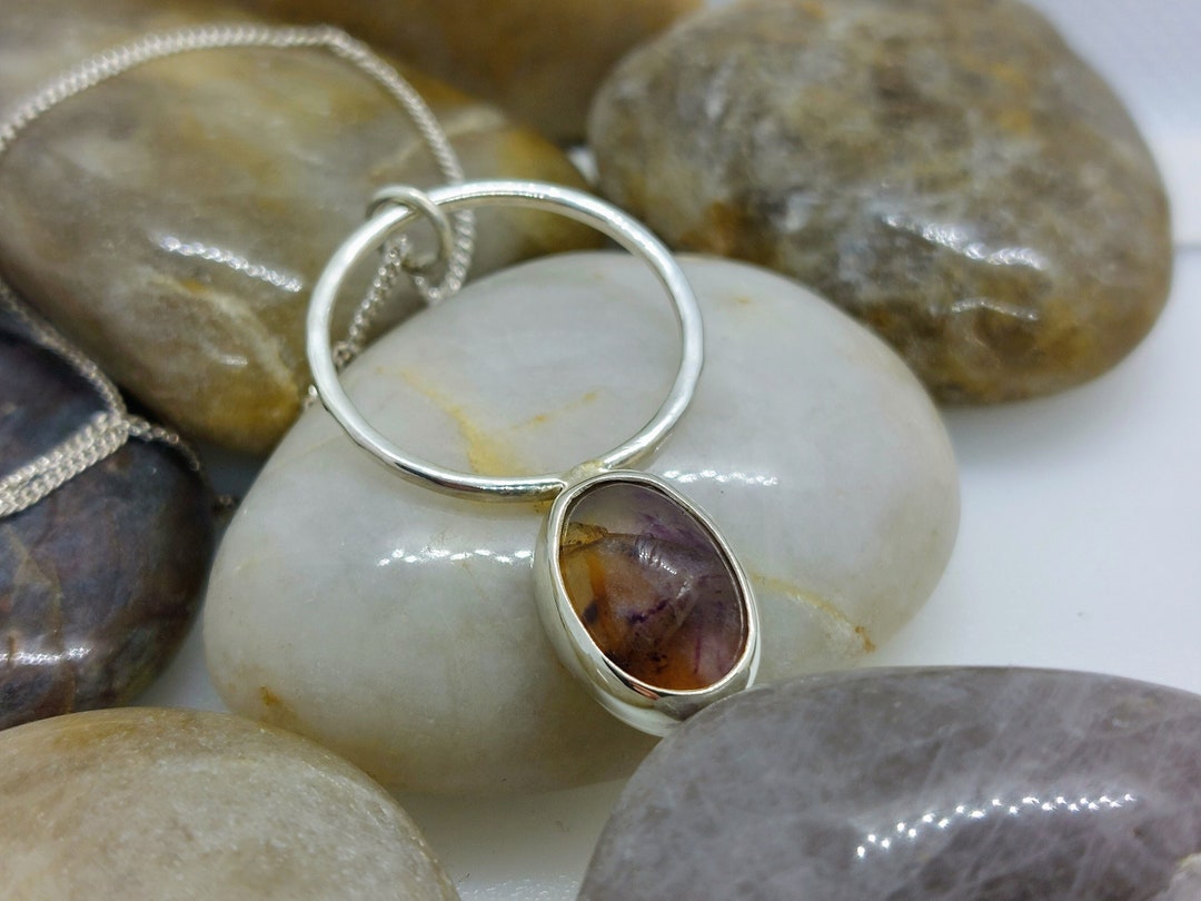 Handmade Recycled Sterling Silver Blue John Necklace | Oval Gemstone - Etsy