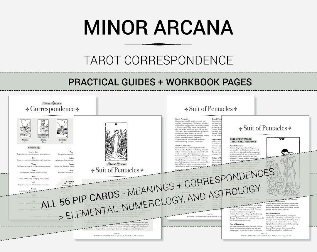 Tarot Minor Arcana Meanings and Correspondences - Digital Pages - Etsy