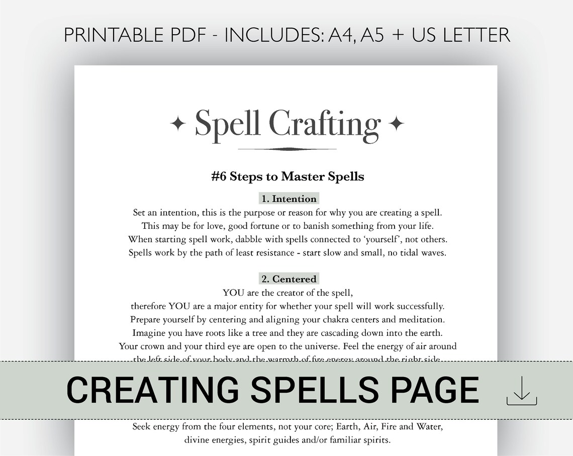 Spells: Spell Crafting Printable Page Witch Diary / Book of Shadows ...