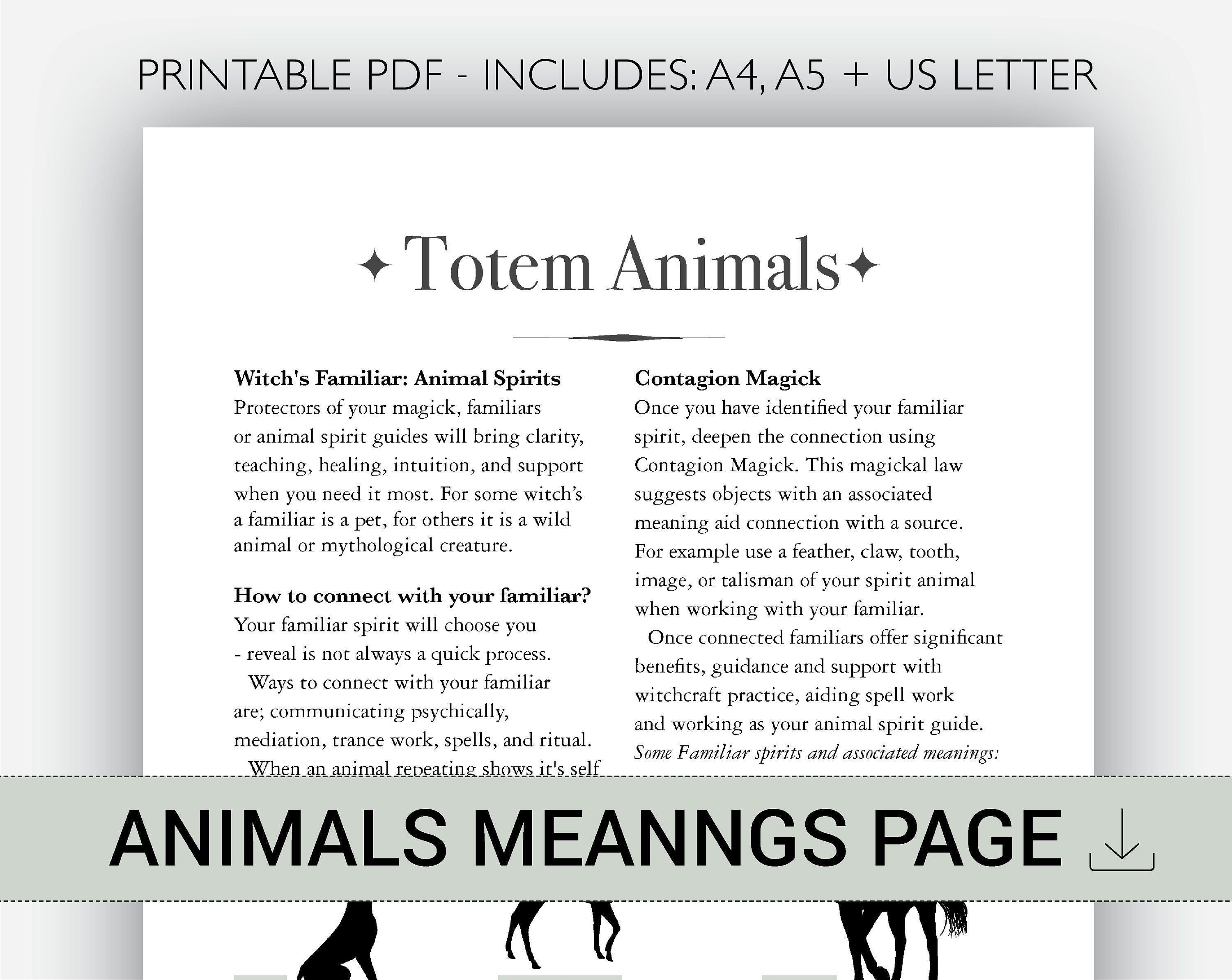 Familiars: Totem and Spirit Animals Printable Page Witch - Etsy