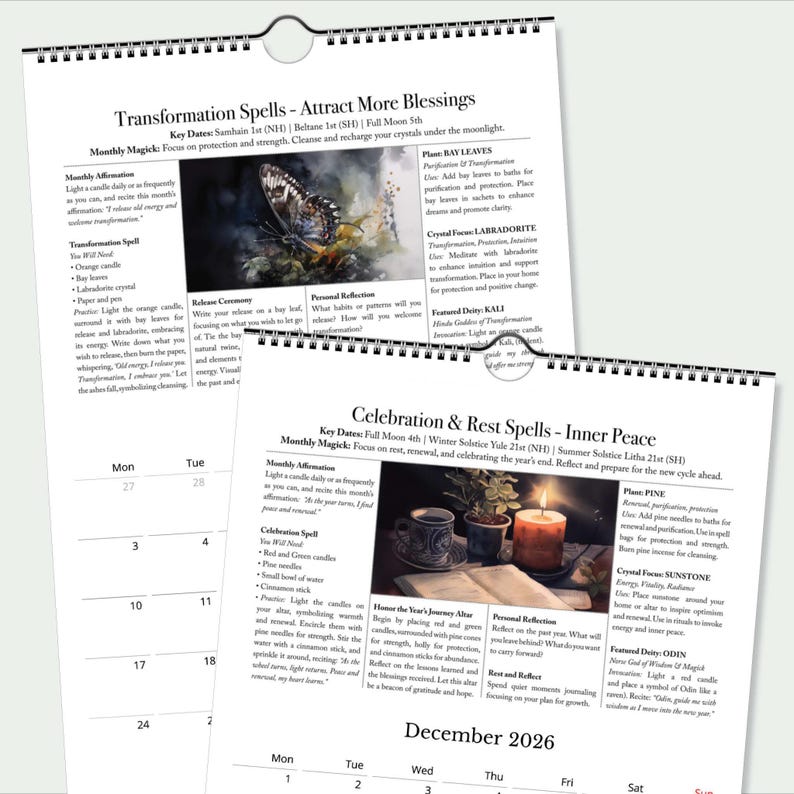 2026 Spellcraft Calendar: Witchcraft Spells, Rituals & Altar Ideas - Etsy