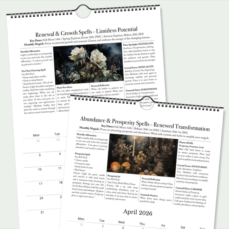 2026 Spellcraft Calendar: Witchcraft Spells, Rituals & Altar Ideas - Etsy