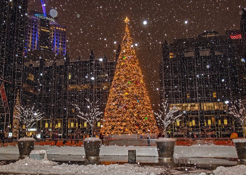 DIGITAL IMAGE: PPG Place Christmas Tree, Pittsburgh Winter Scene, Snowy ...