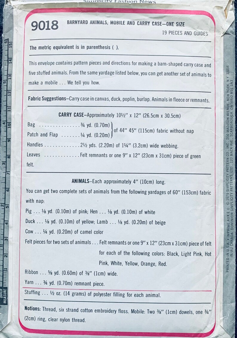 Simplicity 9018, Farmhouse, Barnyard Animals, Carrying Case, & Mobile ...