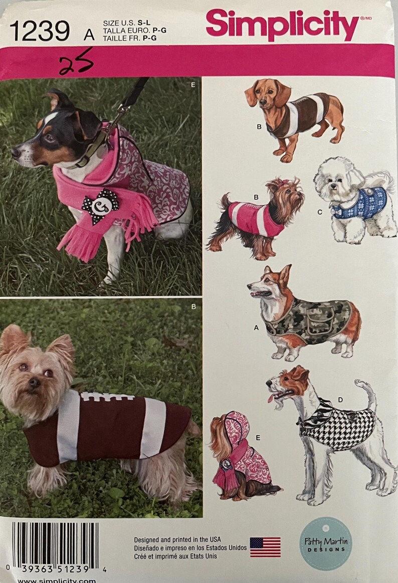 Simplicity 1239, Dog Coats in Three Sizes, Patty Martin Designs - Etsy