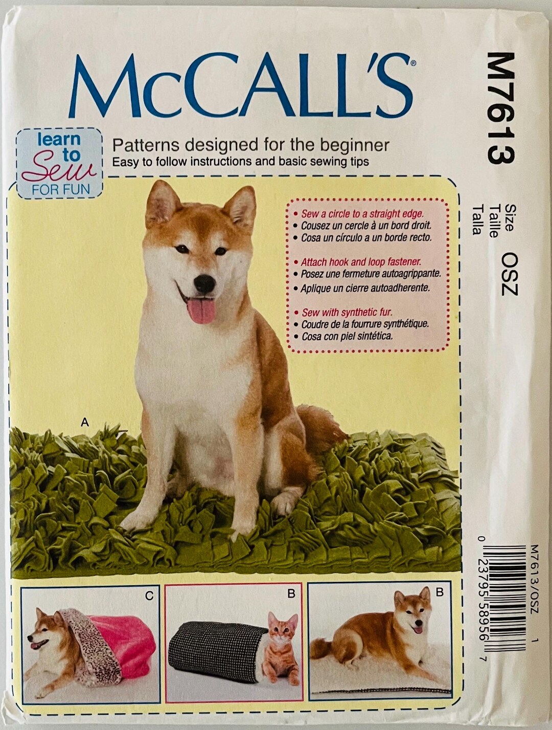 Mccall's M7613, Pet Beds, Learn to Sew for Fun, Beginner Level Patterns ...