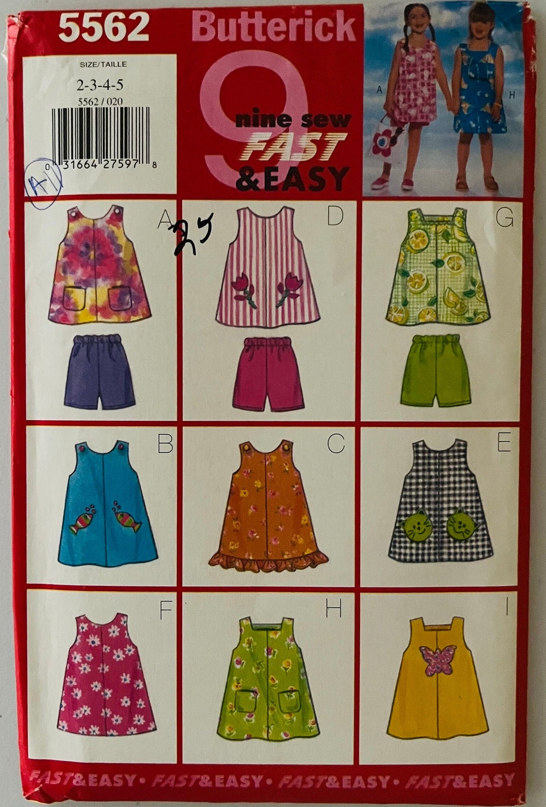 Butterick 5562, Children's/girls' Dress, Top and Shorts, Fast & Easy ...