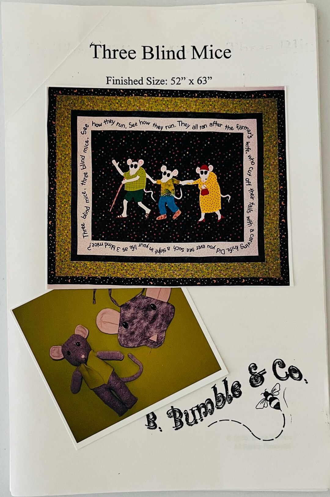 Three Blind Mice Sock Doll & Crib Quilt Pattern (52x63) Paper Pattern ...