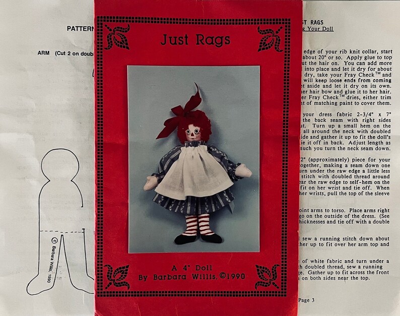 Rag Doll Pattern, "just Rags", Miniature Doll, by Barbara Willis - Etsy