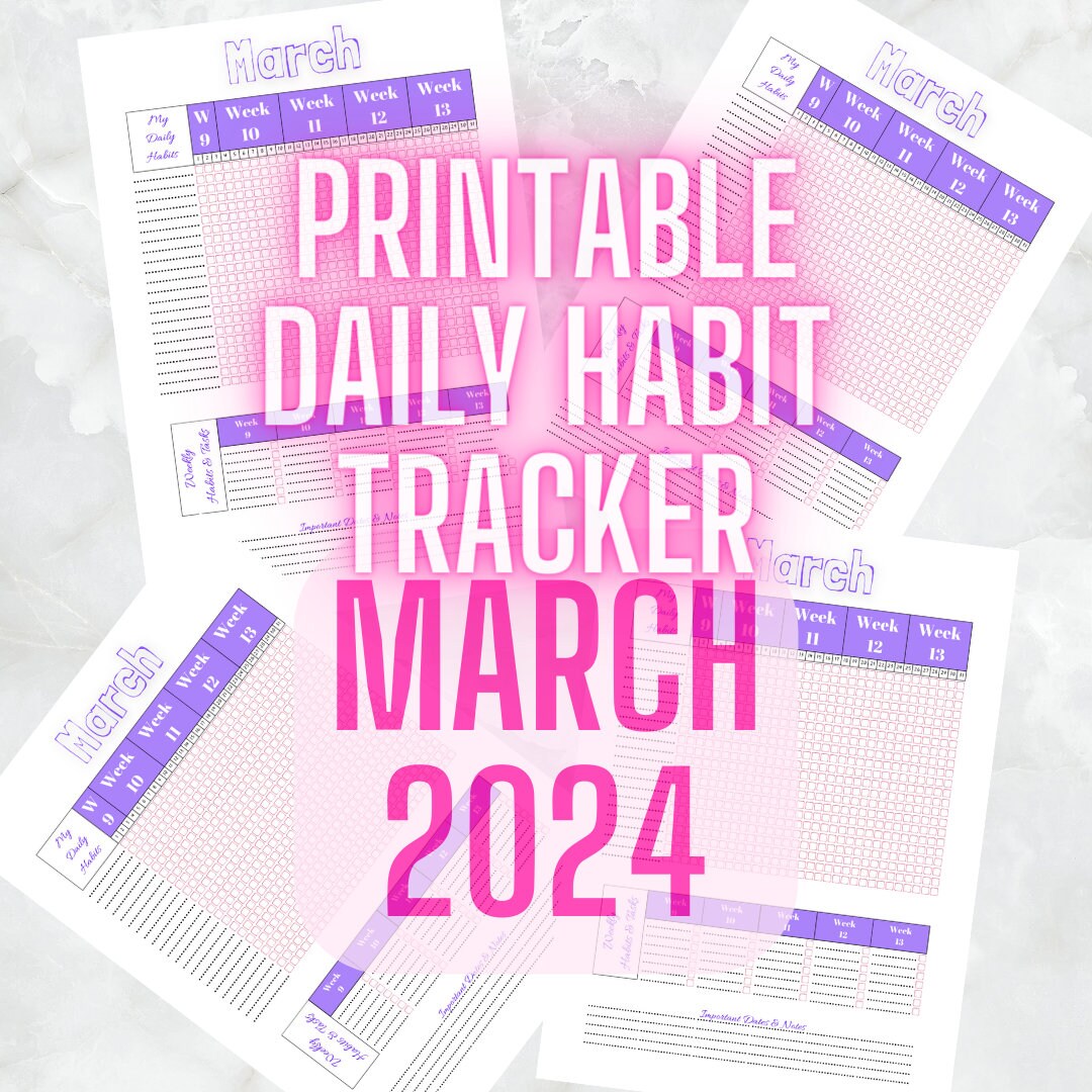 Daily Habit Tracker 2024 Printable for March | Track Weekly Habits ...