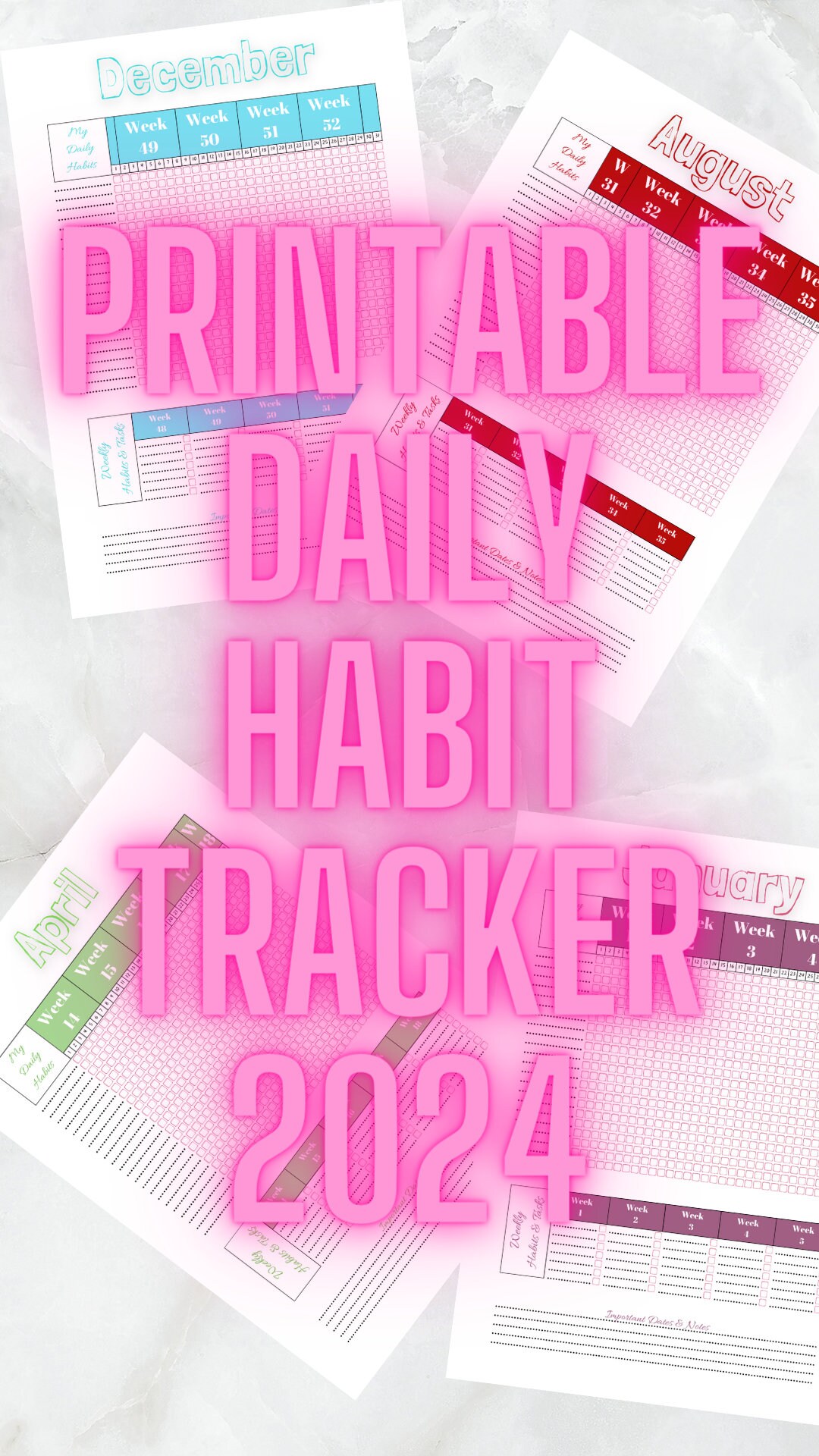 Daily Habit Tracker 2024 Printable for Each Month | Track Weekly Habits ...