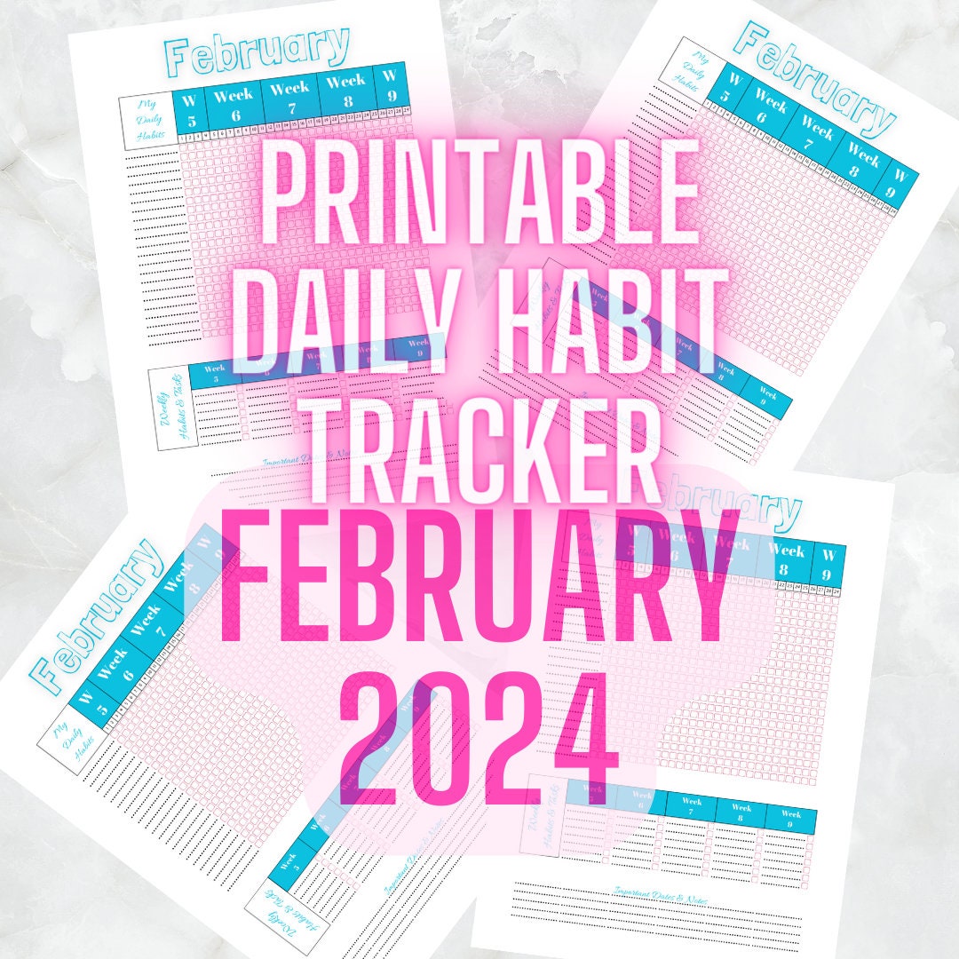 Daily Habit Tracker 2024 Printable for February Track Weekly Habits ...