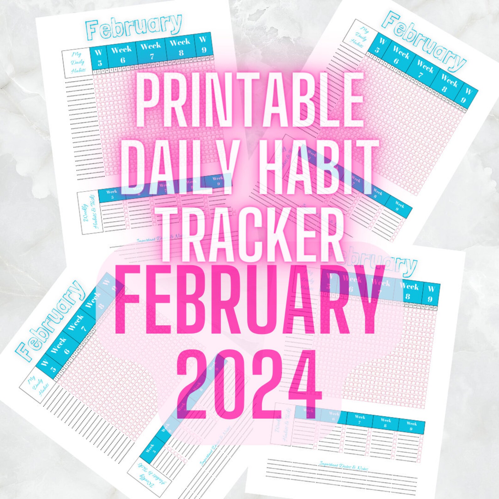 Daily Habit Tracker 2024 Printable for February Track Weekly Habits ...