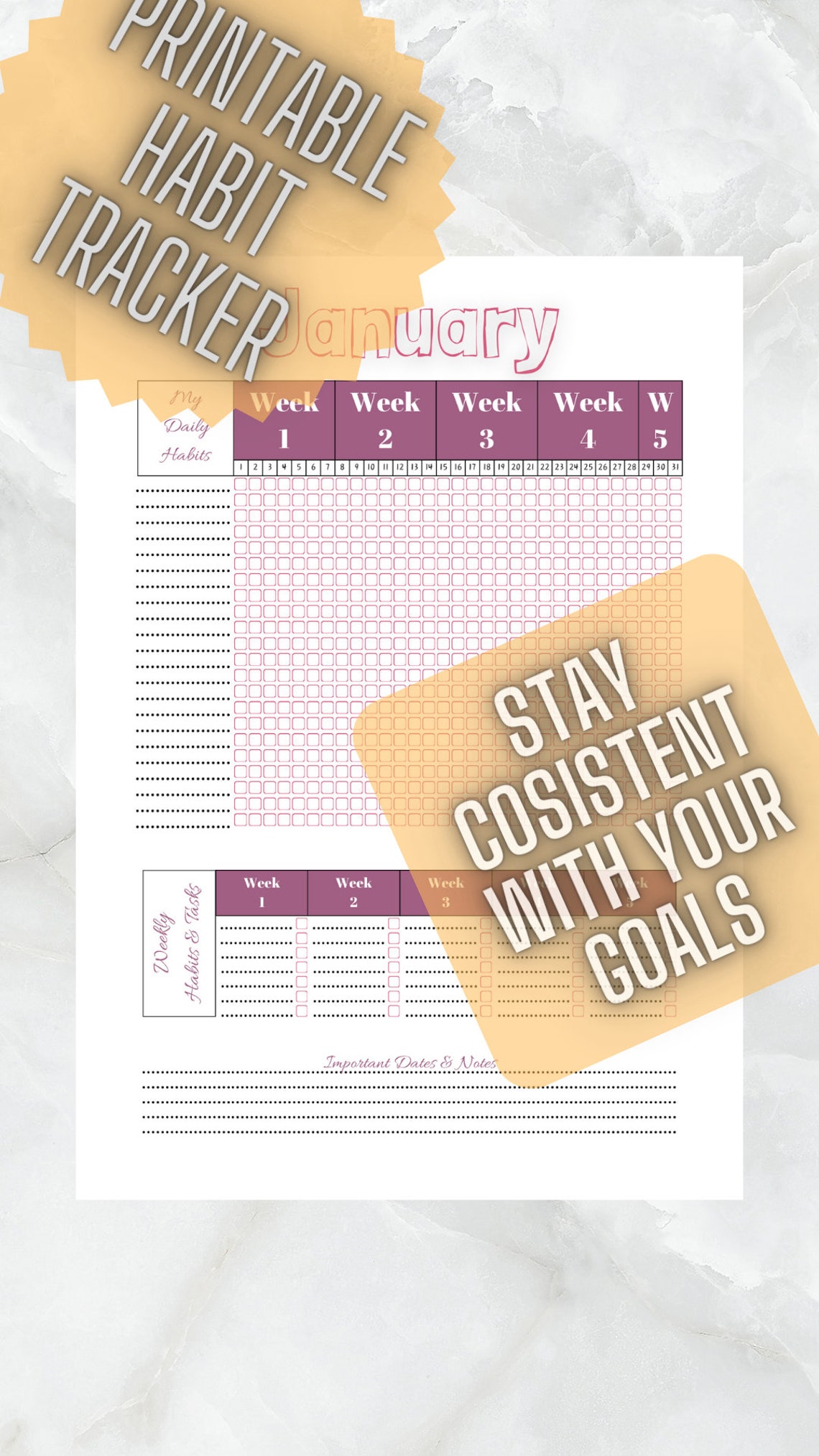 Daily Habit Tracker 2024 Printable for January Track Weekly Habits ...