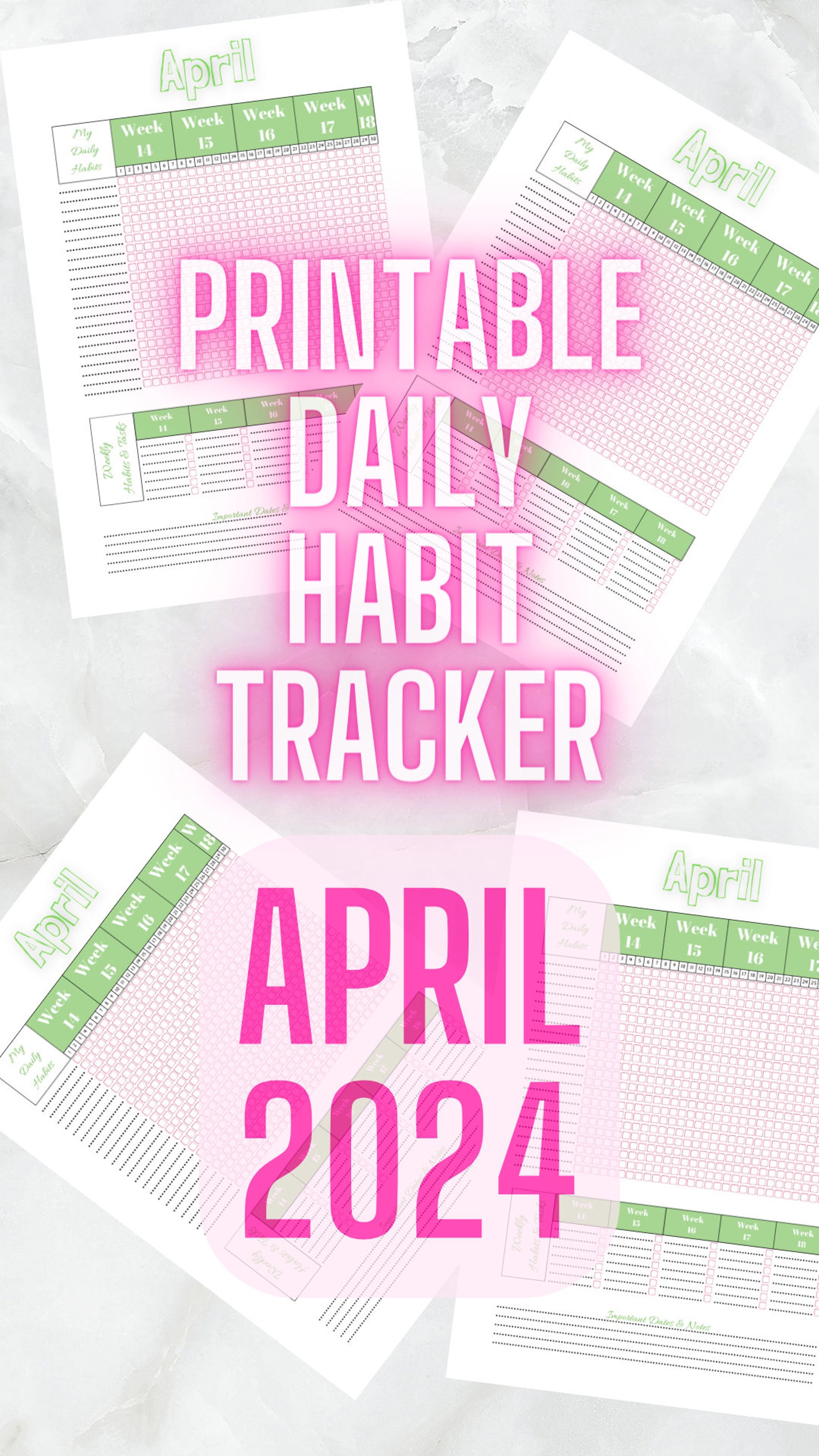 Daily Habit Tracker 2024 Printable for April | Track Weekly Habits ...