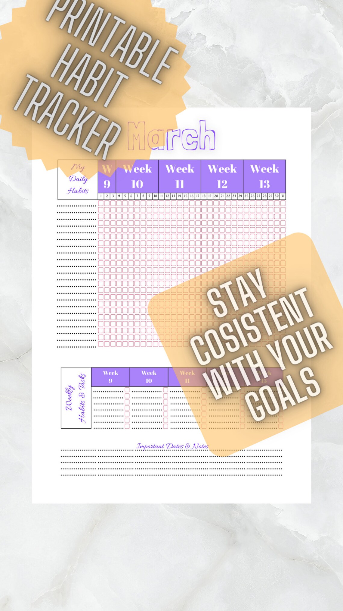 Daily Habit Tracker 2024 Printable for March | Track Weekly Habits ...