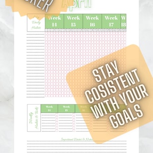 Daily Habit Tracker 2024 Printable for April | Track Weekly Habits ...