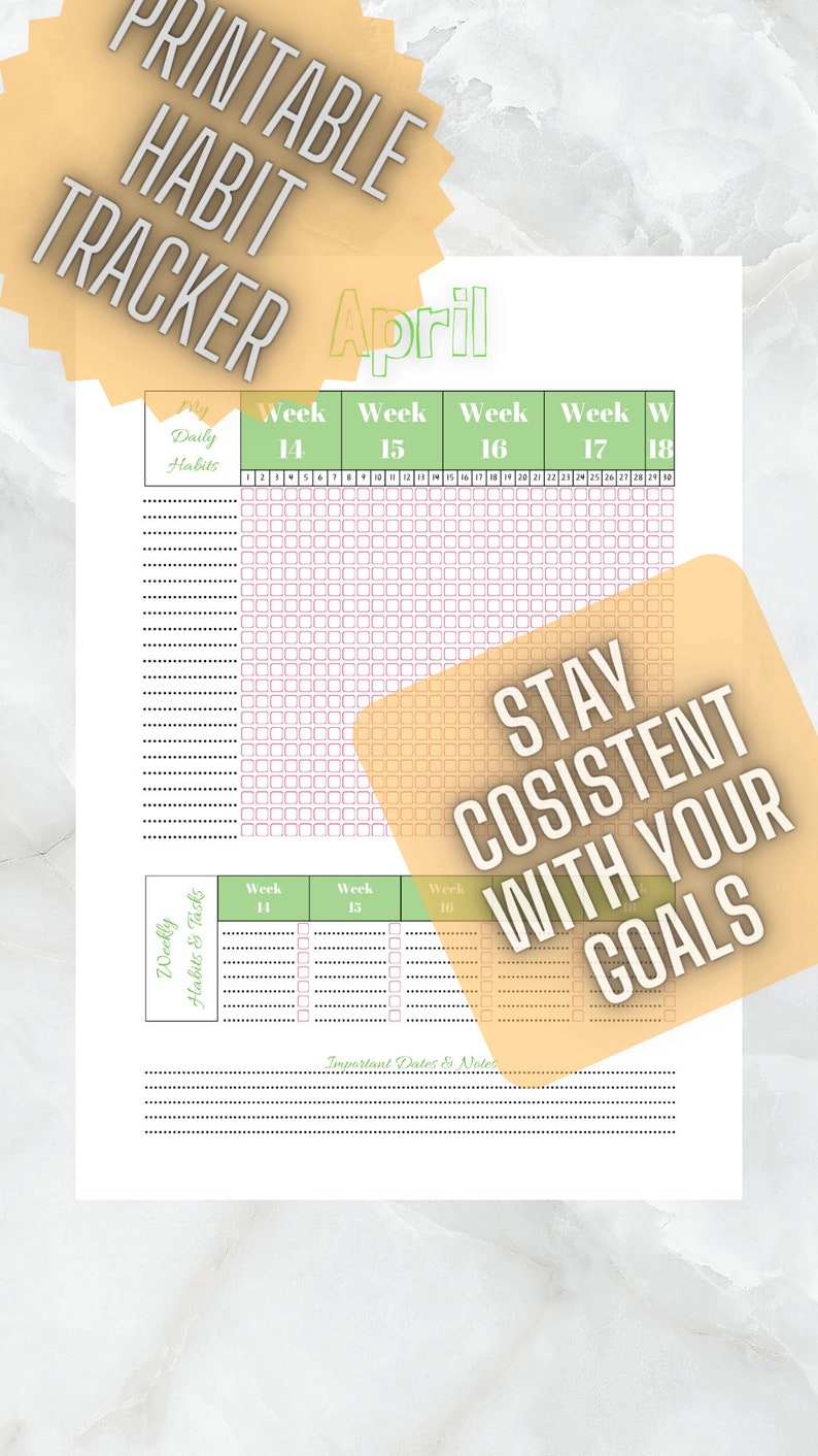 Daily Habit Tracker 2024 Printable for April | Track Weekly Habits ...