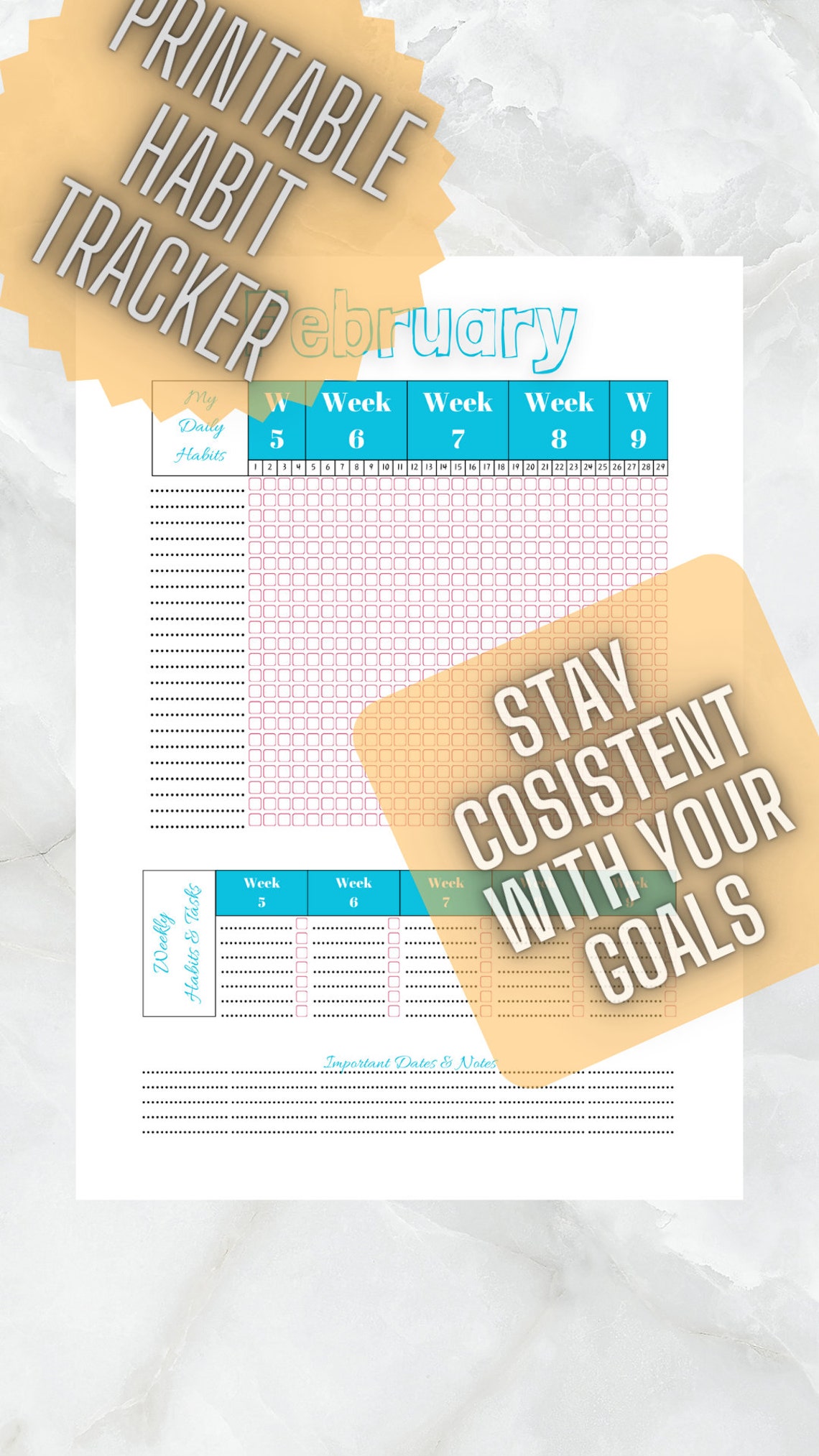 Daily Habit Tracker 2024 Printable for February Track Weekly Habits ...