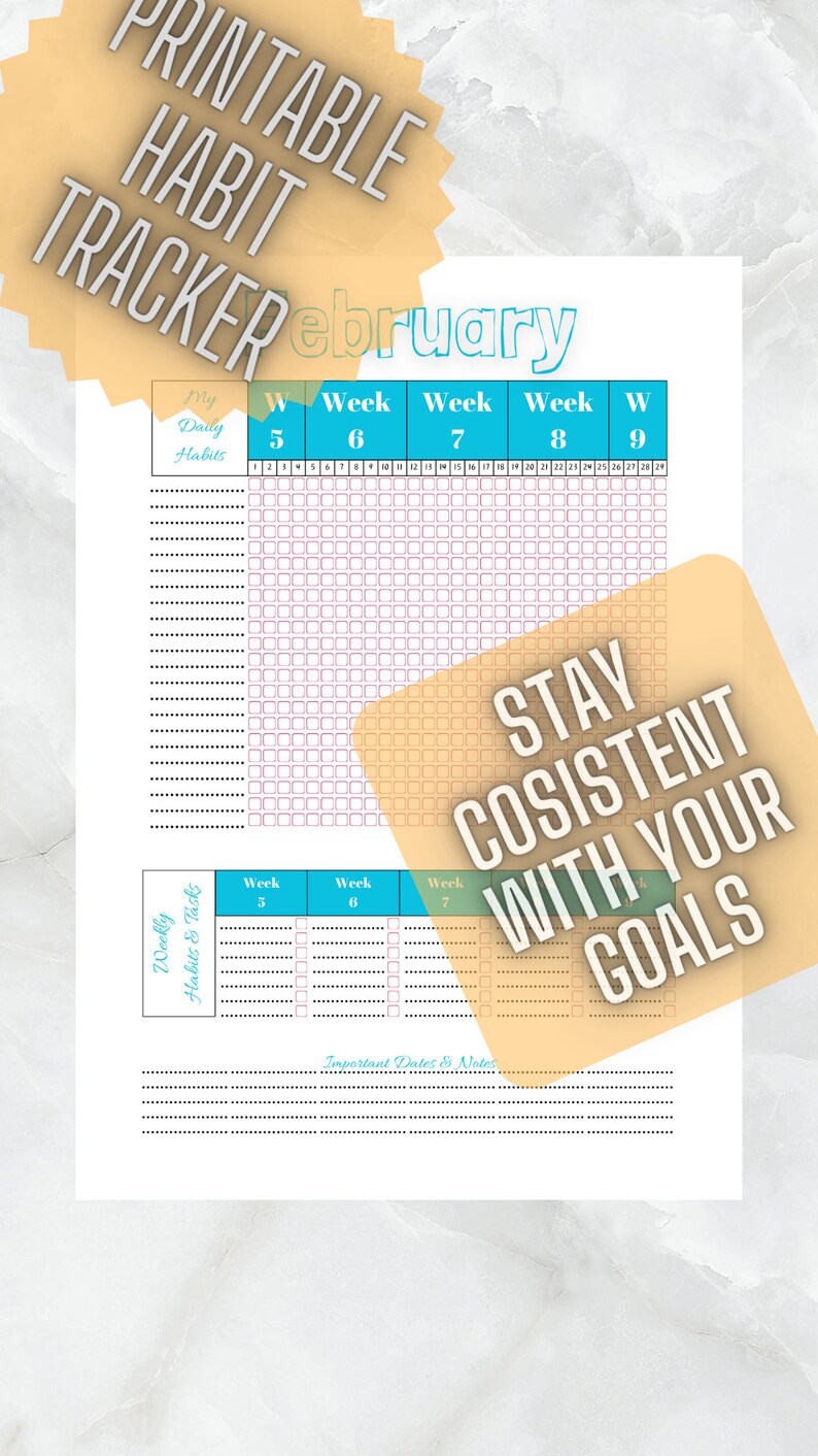 Daily Habit Tracker 2024 Printable for February Track Weekly Habits ...