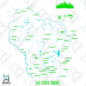 Wisconsin State Parks Map Visit Tracking Digital Files: Svg, Png, Jpeg ...
