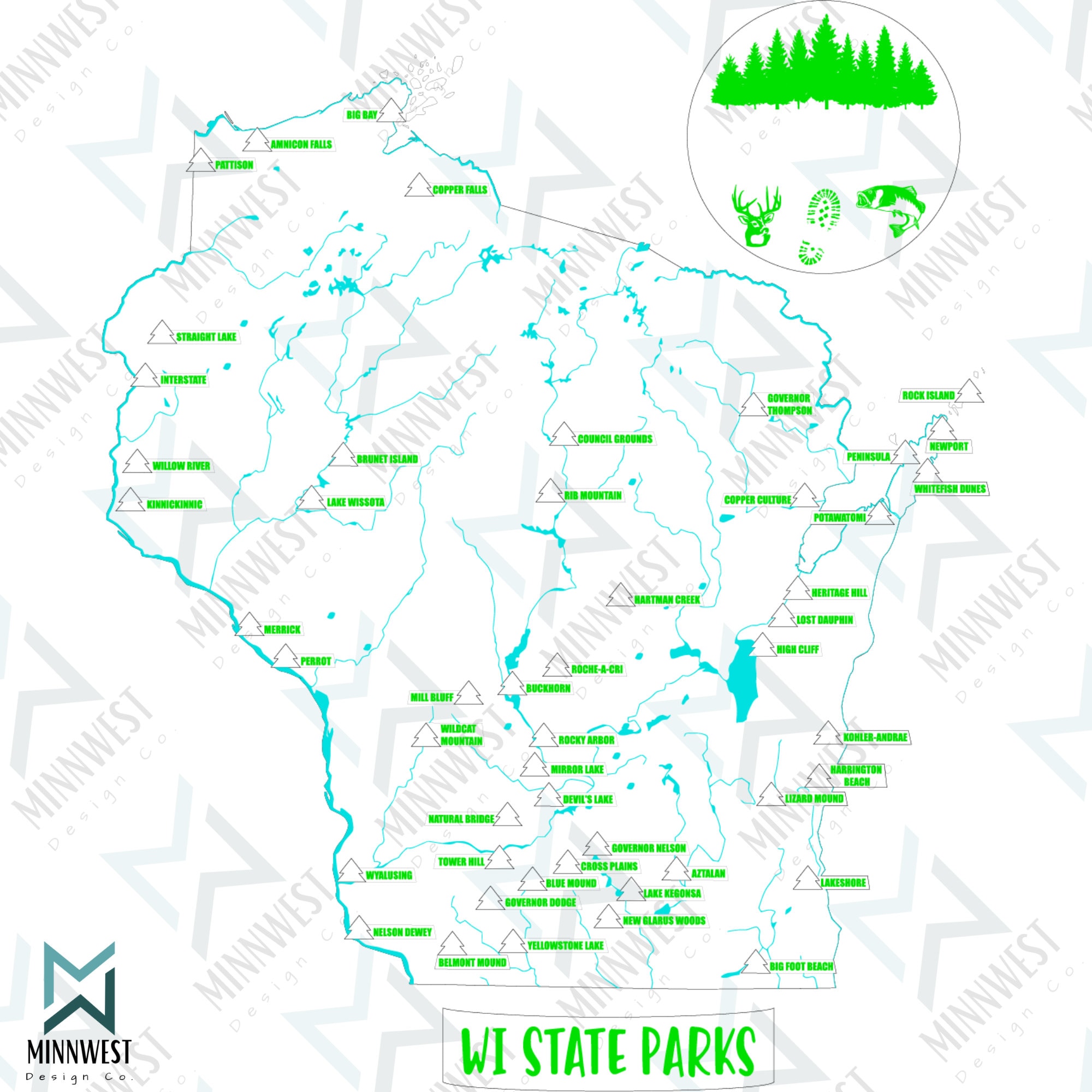 Wisconsin State Parks Map Visit Tracking Digital Files: Svg, Png, Jpeg ...