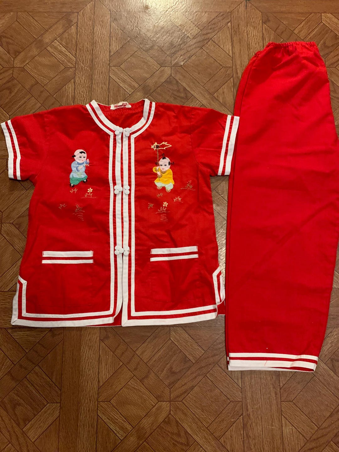 Vintage 1980s Chinese Traditional Red Girls Pajamas Plum Blossoms ...