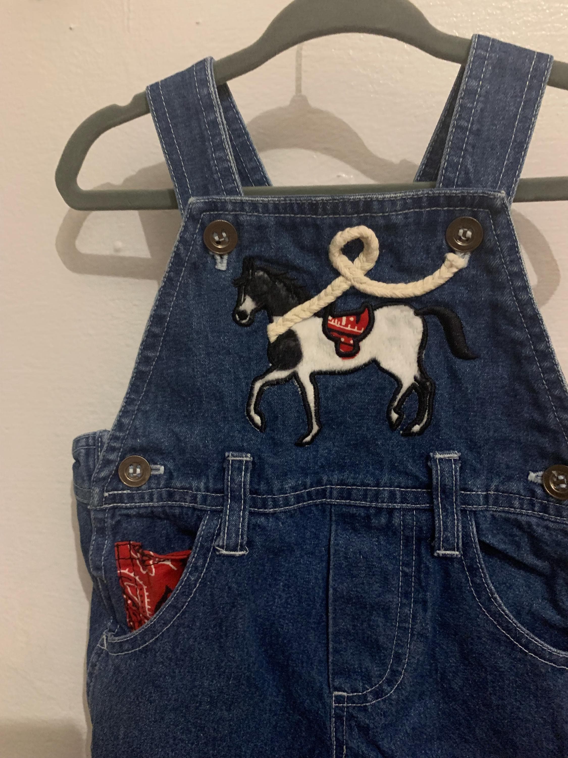 Vintage Baby Western Horse Embroidered Denim Bib Overalls , Wild Wild ...