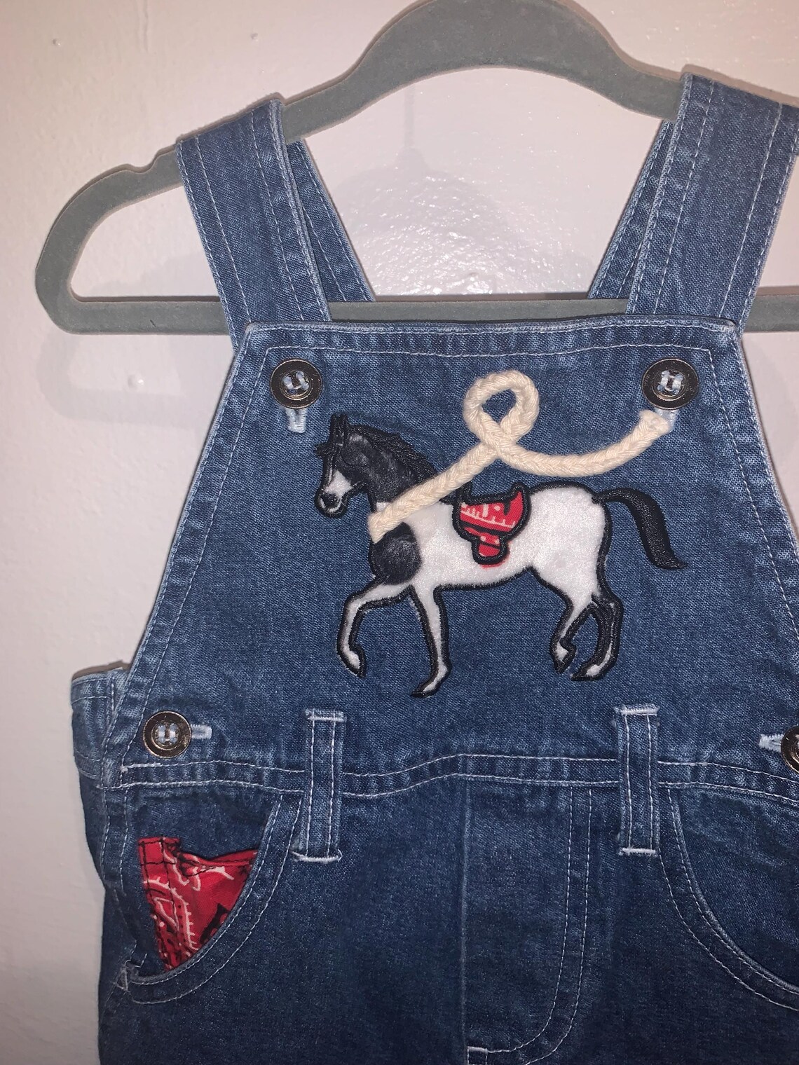 Vintage Baby Western Cowboy Horse Embroidered Denim Bib Overalls , Wild ...