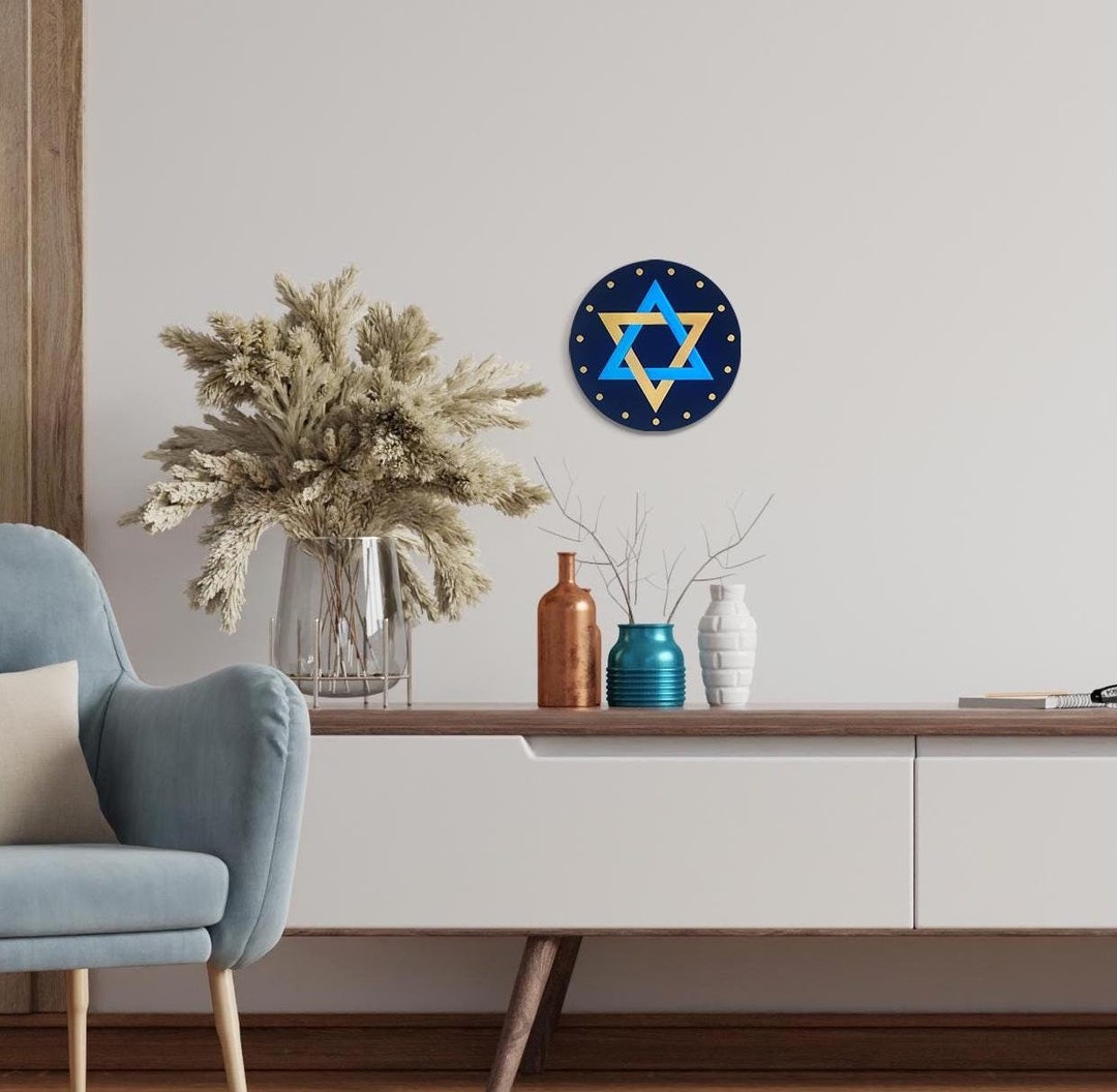 Star of David Wall Hanging Art With Gold Mirror Accents Home Office ...