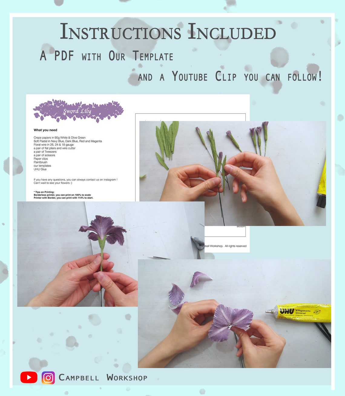 Digital Template Handmade Crepe paper Gladiolus Sword Lily | Etsy